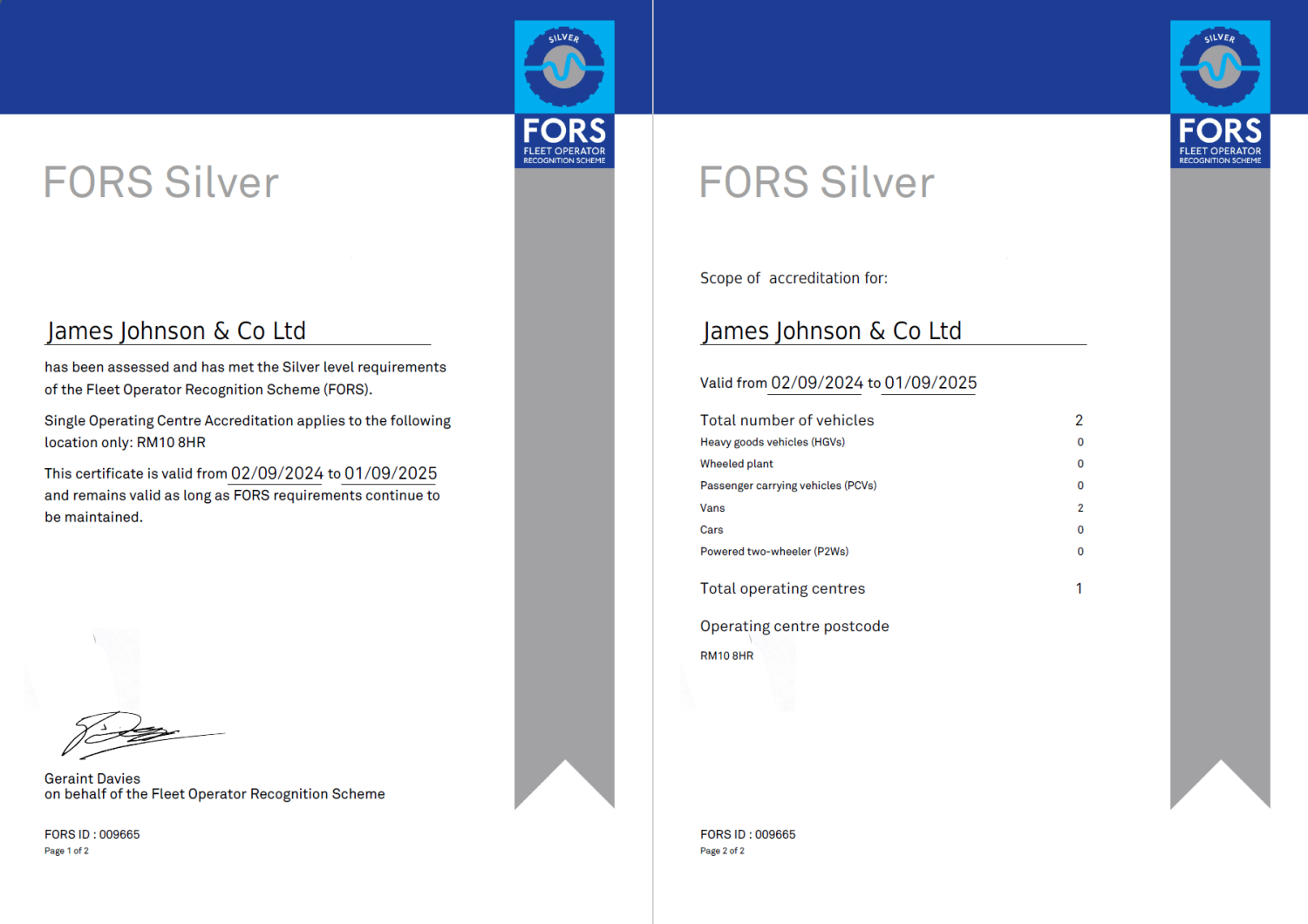 Certification - James Johnson & Co Ltd.